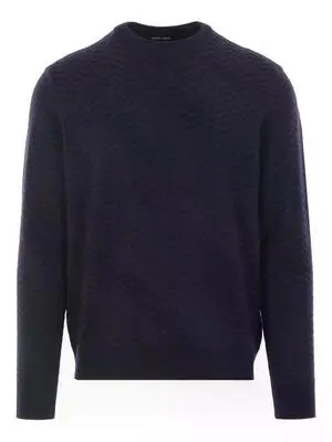 Giorgio Armani Chevron Pattern Wool Blend Sweater - Blue