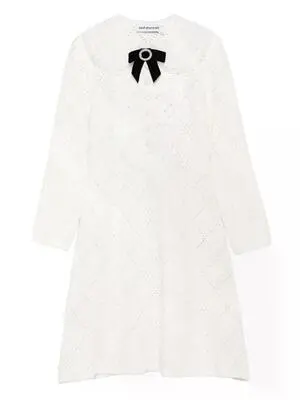 SELF-PORTRAIT Eyelet Embroidered Mini Dress With Peter Pan Collar And Bow Embellishment