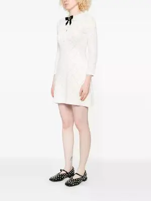 SELF-PORTRAIT Eyelet Embroidered Mini Dress With Peter Pan Collar And Bow Embellishment