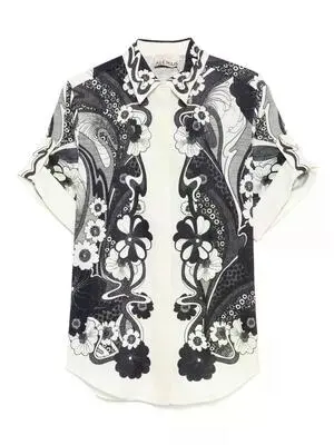 ALEMAIS Floral Print Short Sleeve Shirt - Neutrals