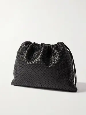 Bottega Veneta Intrecciato Leather Pouch With Gold-tone Hardware - Black