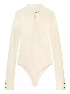 COURREGES Zip-front Long-sleeve Bodysuit With Standing Collar - Neutrals