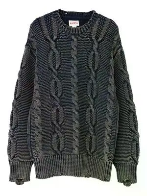 KAMIYA Cable Knit Distressed Sweater - Black