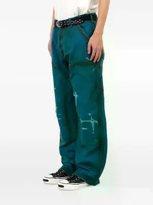 KAMIYA Distressed Cotton Utility Trousers - Blue