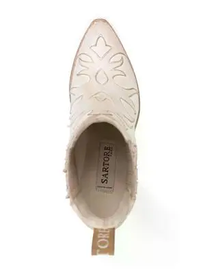 Sartore Off-white Leather Cowboy Ankle Boots