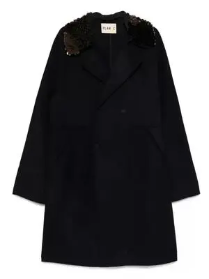 Plan C Sequin Embellished Double-breasted Coat - Blue