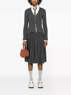 Thom Browne Pointelle Ribbed Knit Cardigan - Grey