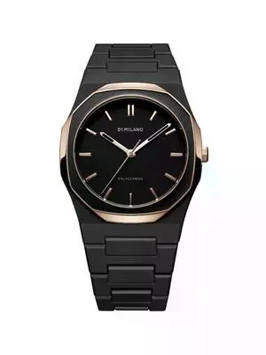 D1 MILANO Polycarbon 40.5mm Rose Gold Index Dial Watch - Black