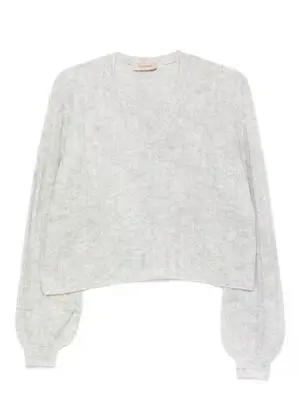 TWINSET V-neck Balloon Sleeve Cropped Sweater - Grey
