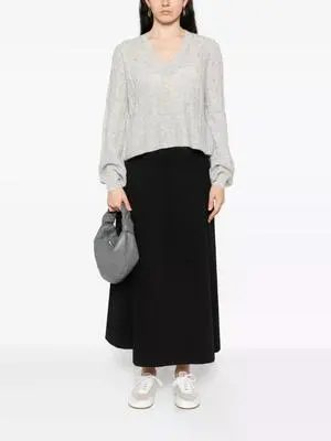 TWINSET V-neck Balloon Sleeve Cropped Sweater - Grey