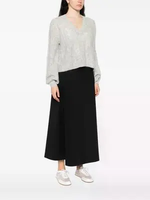 TWINSET V-neck Balloon Sleeve Cropped Sweater - Grey