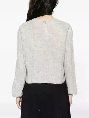 TWINSET V-neck Balloon Sleeve Cropped Sweater - Grey