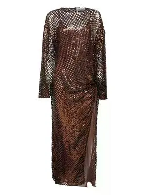Attico Sequin-embellished Gathered Maxi Dress - Brown