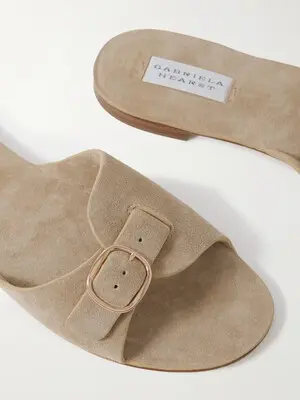 Gabriela Hearst Briar Suede Slides With Gold-tone Buckles
