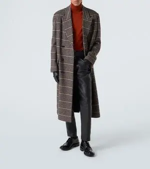 Saint Laurent Houndstooth Wool Overcoat