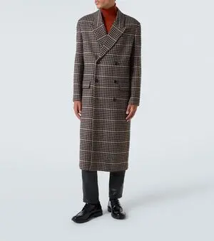 Saint Laurent Houndstooth Wool Overcoat