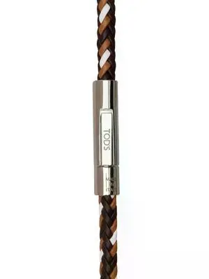 TOD'S Braided Leather Bracelet With -tone Clasp - Silver