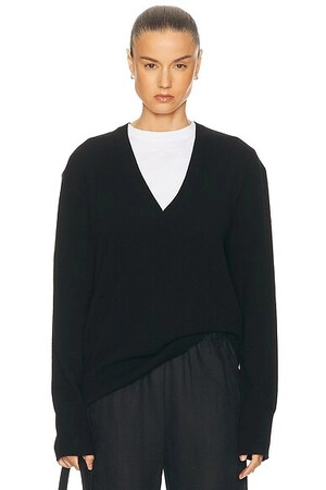 TOTEME Cashmere V-neck Knit Sweater - Black