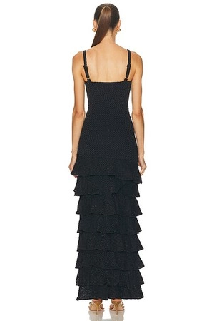 PatBO Textured Mesh Flutter Midi Dress With Gold-tone Hardware