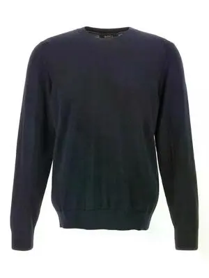BOSS Crew Neck Long Sleeve Sweater With Ribbed Hem - Blue