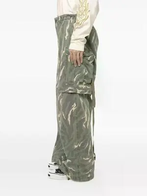 KAMIYA Camouflage Cargo Wide-leg Trousers - Green