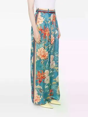 ALEMAIS Floral Print Pleated Wide Leg Trousers