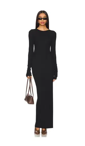Eterne Long Sleeve Crewneck Maxi Dress - Black