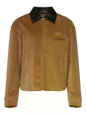 Miu Miu Corduroy Zip-up Jacket With Embroidered Logo