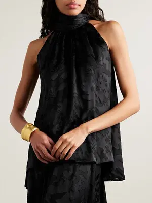 Adam Lippes Giulia Devoré-satin Halterneck Top