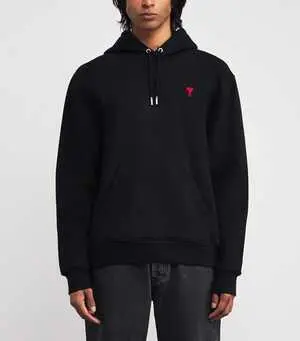 AMI Paris Cotton Hoodie With Embroidered De Coeur Logo - Black