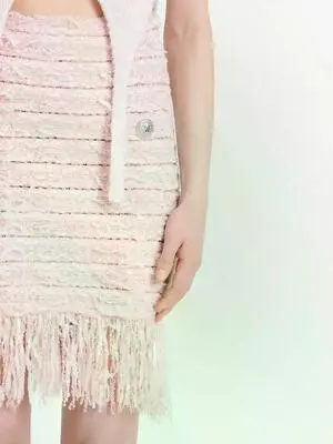 Balmain Tweed Pencil Skirt With Frayed Hem