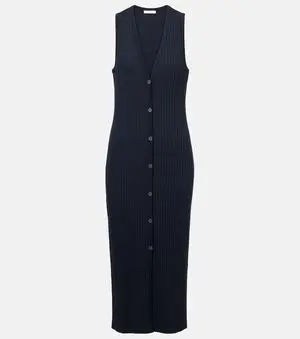 Vince Ribbed Knit Midi Dress - Blue