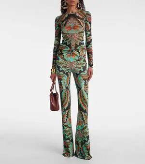 Etro Printed Crepe Jersey Flared Trousers