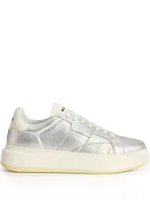 Woolrich Metallic Leather Platform Lace-up Sneakers - Silver