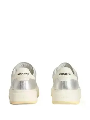 Woolrich Metallic Leather Platform Lace-up Sneakers - Silver
