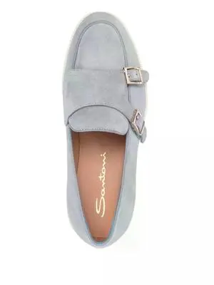 Santoni Double Buckle Suede Loafers - Blue