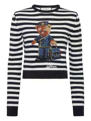Philipp Plein Teddy Bear Jacquard Cropped Jumper - Blue