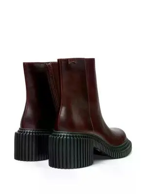 Camper 70mm Block Heel Zip-fastening Leather Ankle Boots - Red