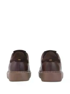CALCE Perforated Detail Leather Lace-up Sneakers - Brown
