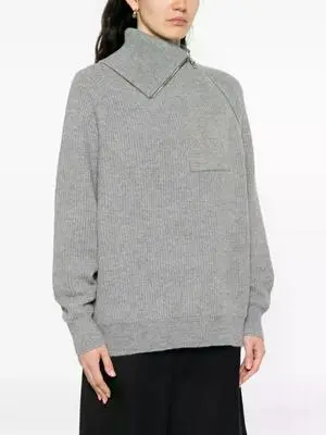 Sportmax Asymmetrical-neck Zip-front Sweater - Grey