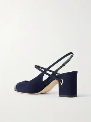 Jennifer Chamandi Mattia 65 Patent Leather-trimmed Suede Slingback Pumps - Blue