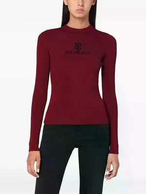 Balenciaga Ribbed Knit Logo Print Long Sleeve Top