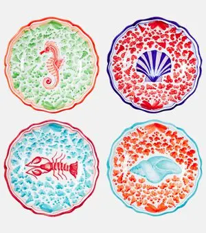 LES-OTTOMANS Dots Set Of 4 Ceramic Dinner Plates - Multicoloured
