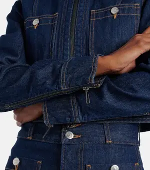 Veronica Beard Patty Cropped Denim Jacket - Blue