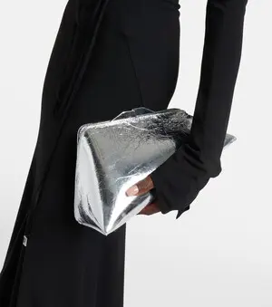 Attico Oversized Leather Clutch - Silver