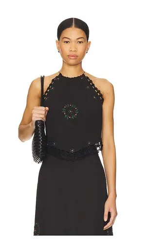 Rixo Ayanna Embroidered Linen Top - Black