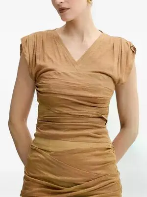 Pinko Draped V-neck Short Sleeve Top - Neutrals