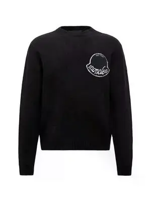 Moncler Appliqué Logo Crew Neck Wool Sweater - Black