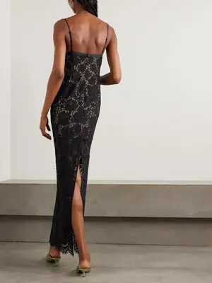 SELF-PORTRAIT Satin-trimmed Lace Maxi Dress