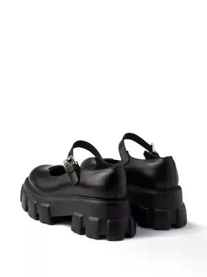 Prada Brushed Leather Monolith Mary Jane Shoes With Buckled Strap